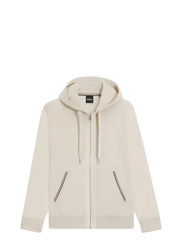 BOSS Cotton-terry Zip-up Hoodie With Striped Trims - White