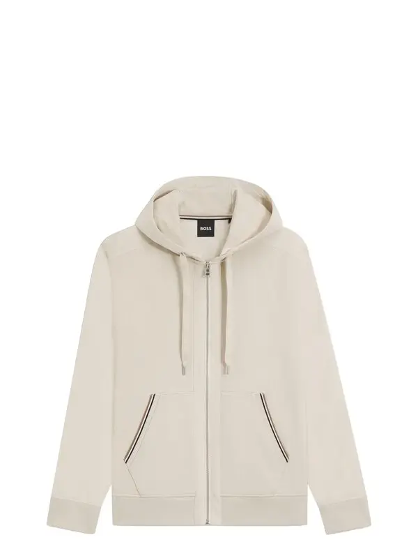 BOSS Cotton-terry Zip-up Hoodie With Striped Trims - White