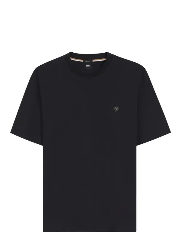 BOSS Mercerized-cotton T-shirt With Double B Monogram - Dark Blue