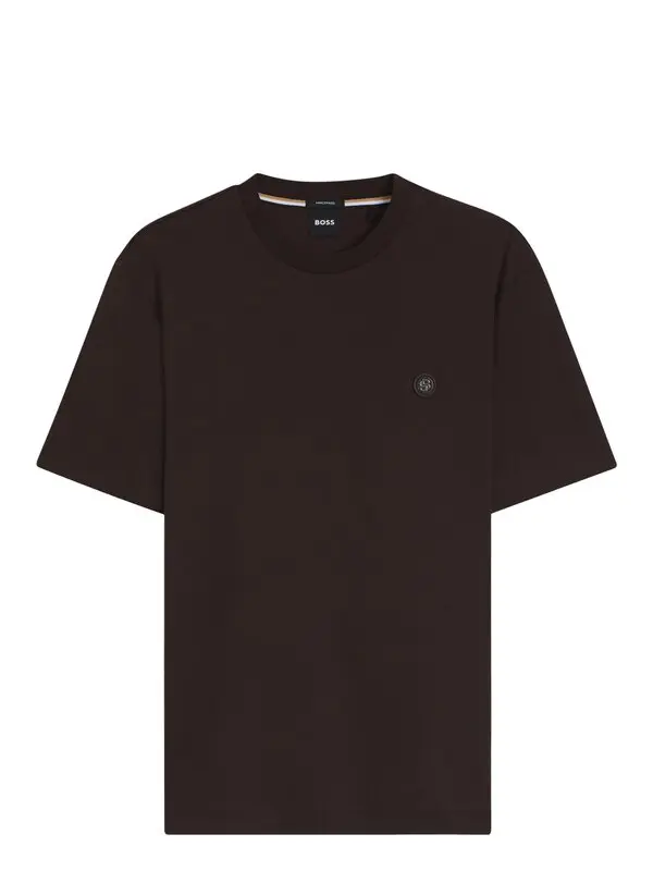 BOSS Mercerized-cotton T-shirt With Double B Monogram - Dark Brown