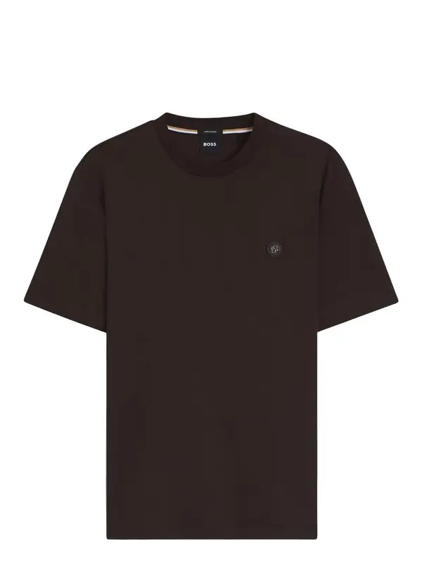 BOSS Mercerized-cotton T-shirt With Double B Monogram - Dark Brown