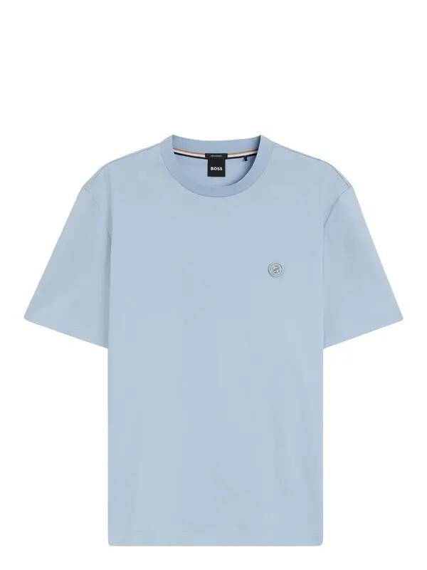 BOSS Mercerized-cotton T-shirt With Double B Monogram - Light Blue
