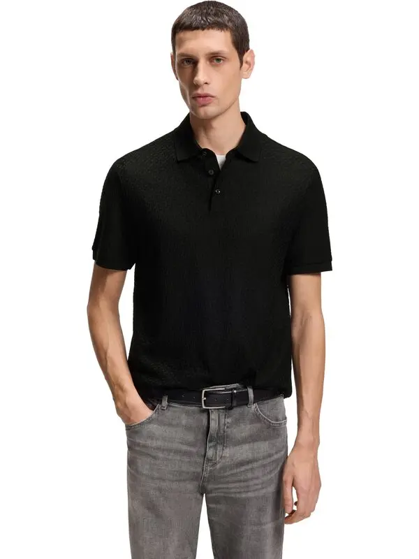 BOSS Monogram-jacquard Polo Shirt In Cotton - Black