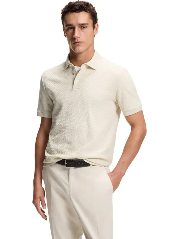 BOSS Monogram-jacquard Polo Shirt In Cotton - White