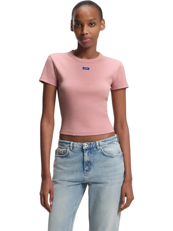 Hugo Logo-badge Slim-fit T-shirt - Light Pink
