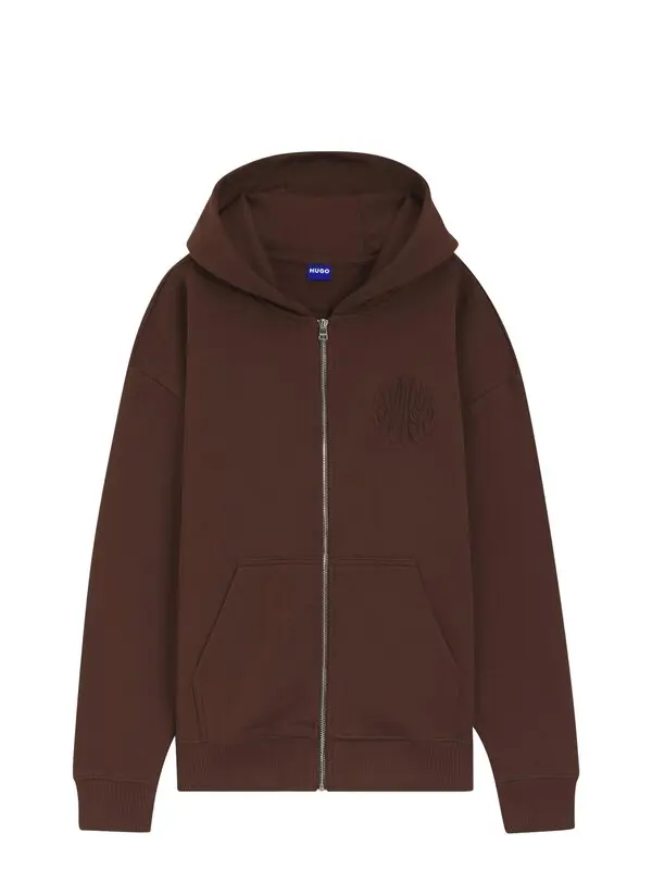 Hugo Embossed-logo Zip-up Hoodie - Brown