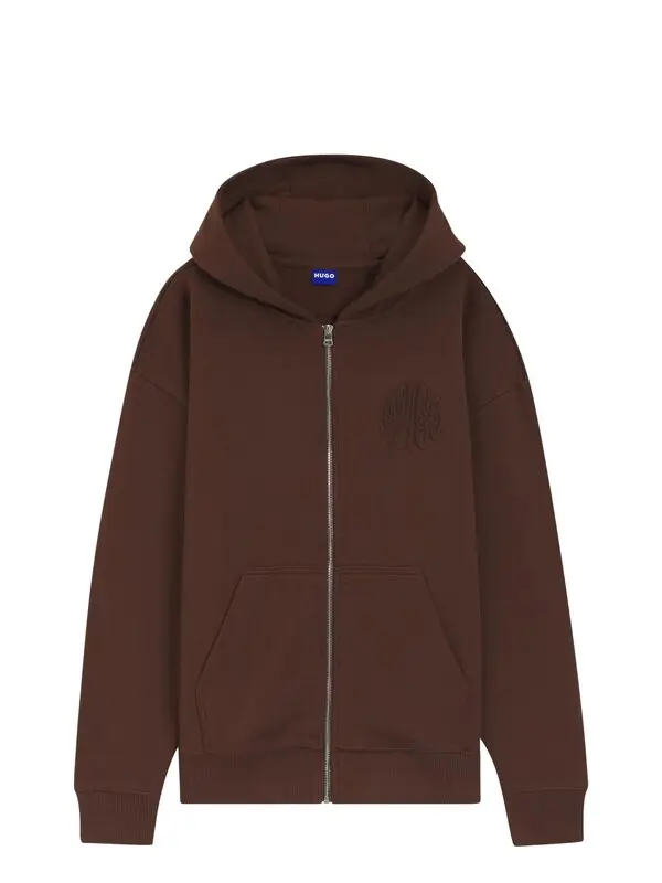 Hugo Embossed-logo Zip-up Hoodie - Brown