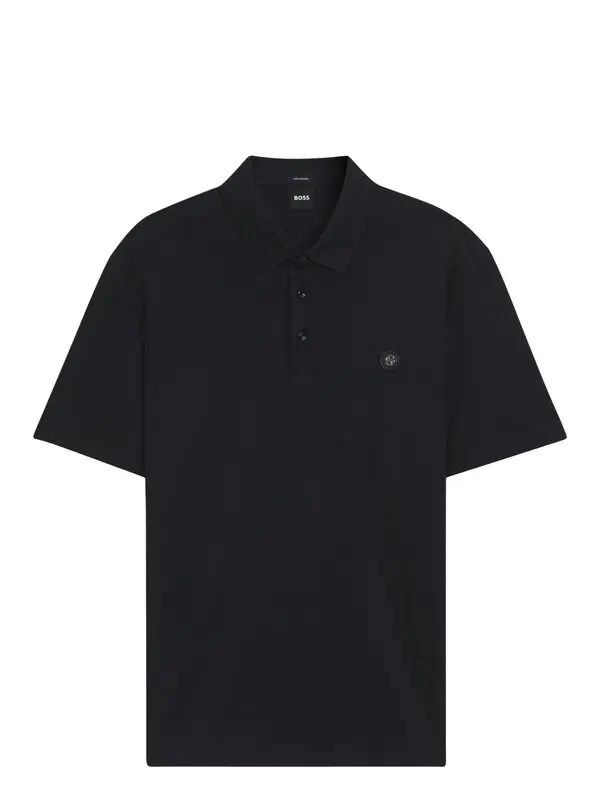 BOSS Mercerized-cotton Polo Shirt With Double B Monogram - Dark Blue