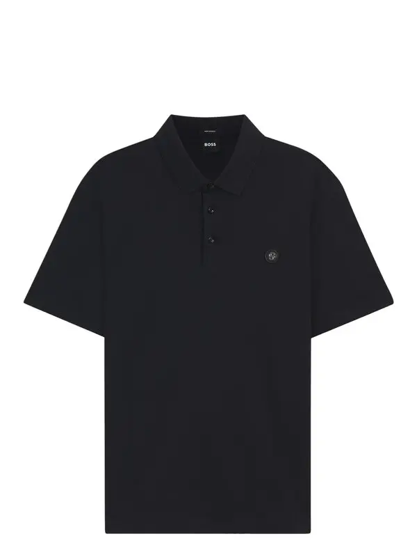 BOSS Mercerized-cotton Polo Shirt With Double B Monogram - Dark Blue