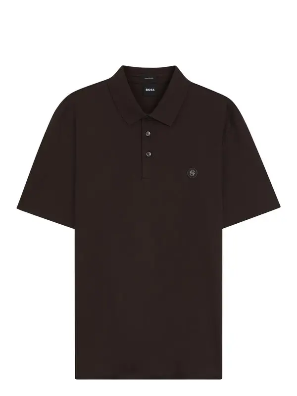 BOSS Mercerized-cotton Polo Shirt With Double B Monogram - Dark Brown