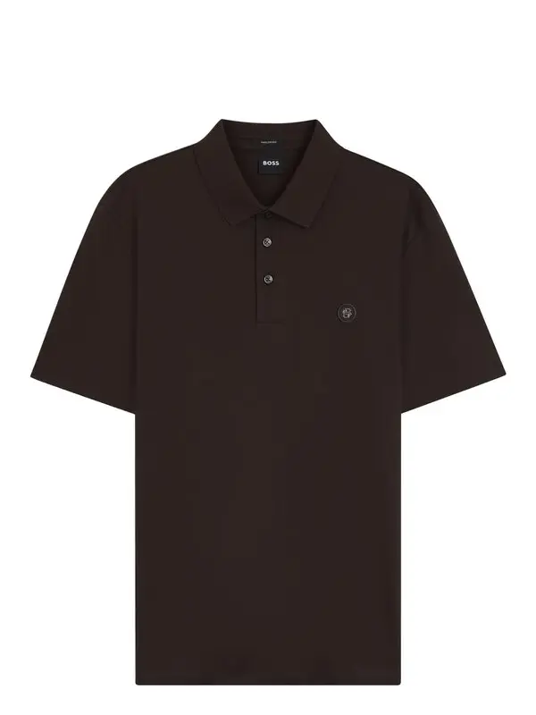 BOSS Mercerized-cotton Polo Shirt With Double B Monogram - Dark Brown
