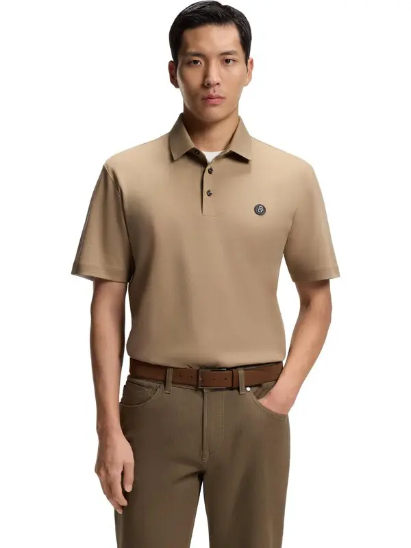 BOSS Mercerized-cotton Polo Shirt With Double B Monogram - Khaki