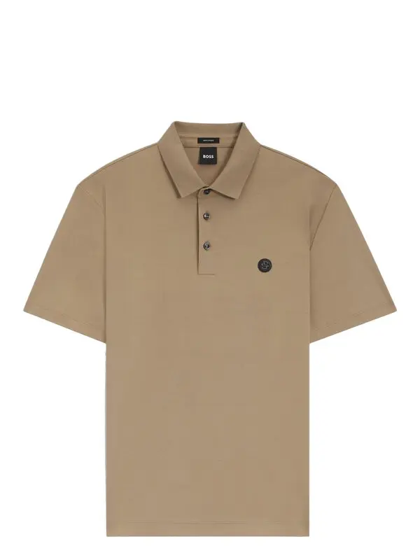 BOSS Mercerized-cotton Polo Shirt With Double B Monogram - Khaki