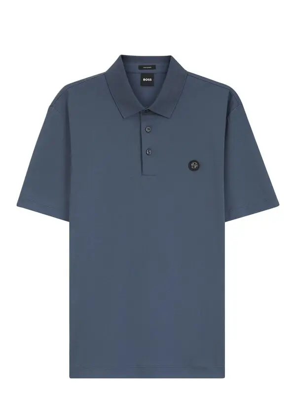 BOSS Mercerized-cotton Polo Shirt With Double B Monogram - Light Blue