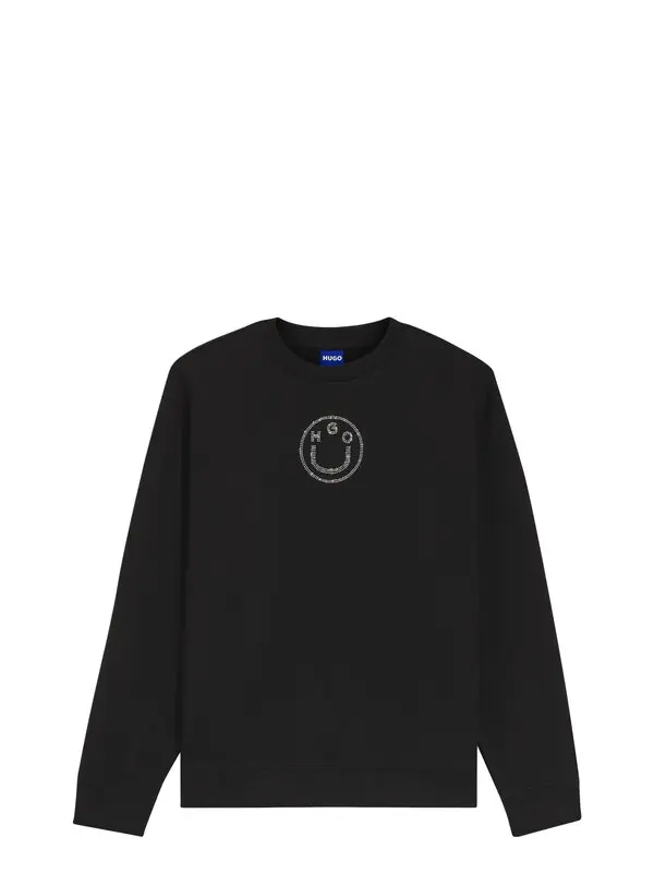 Hugo Cotton Sweatshirt With Rhinestone Logo - Black