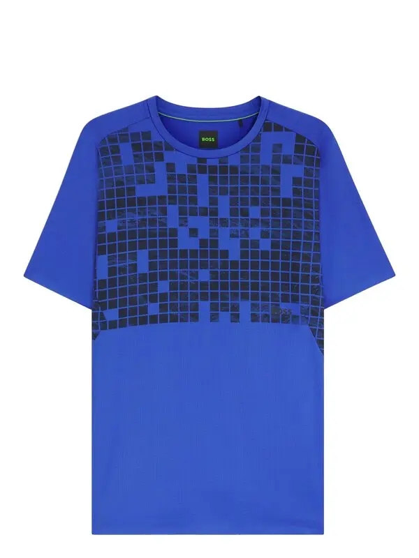 BOSS Stretch-mesh Slim-fit T-shirt With All-over Print - Blue