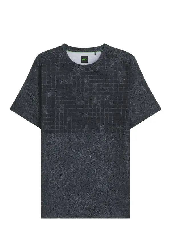 BOSS Stretch-mesh Slim-fit T-shirt With All-over Print - Dark Blue
