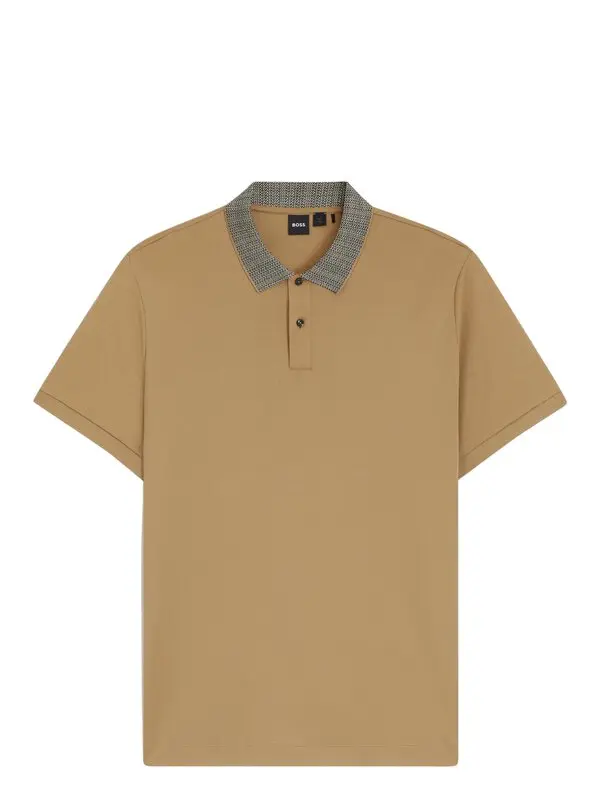 BOSS Pima-cotton Polo Shirt With Patterned Collar - Beige