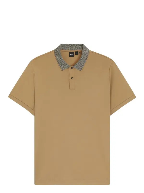 BOSS Pima-cotton Polo Shirt With Patterned Collar - Beige