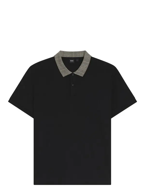 BOSS Pima-cotton Polo Shirt With Patterned Collar - Black