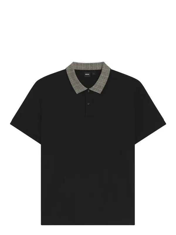 BOSS Pima-cotton Polo Shirt With Patterned Collar - Black