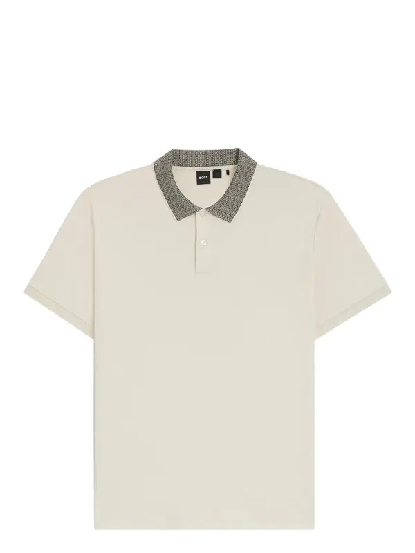 BOSS Pima-cotton Polo Shirt With Patterned Collar - White