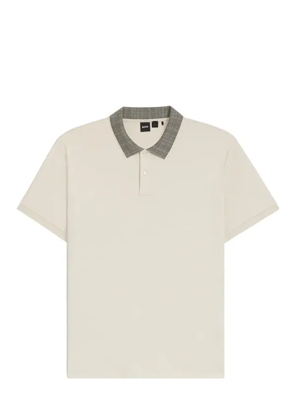 BOSS Pima-cotton Polo Shirt With Patterned Collar - White