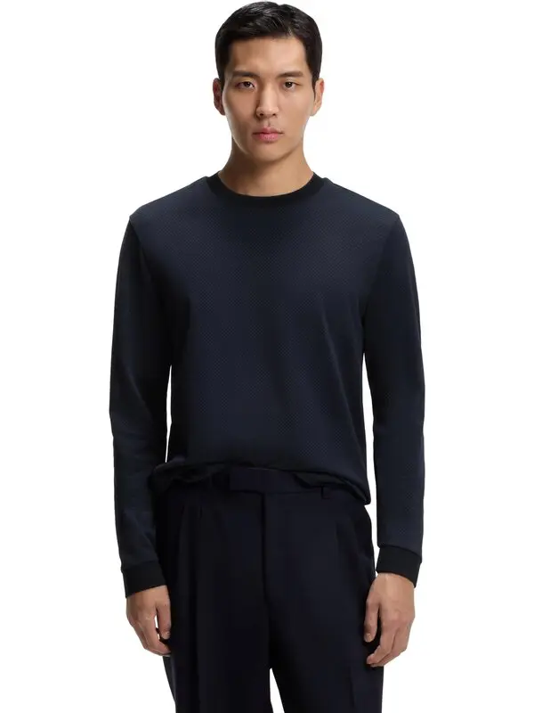 BOSS Jacquard-structure T-shirt In Mercerised Cotton - Dark Blue