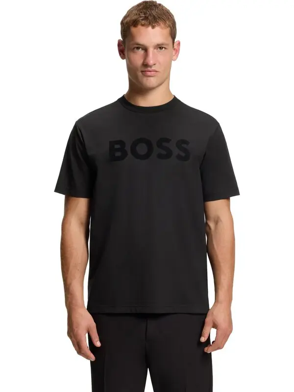 BOSS Tonal-logo T-shirt In Stretch Cotton - Black