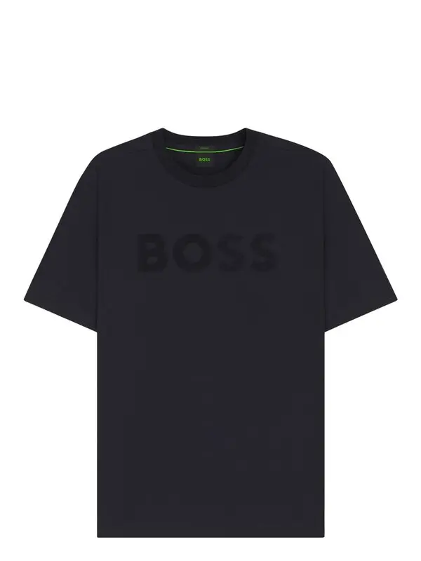 BOSS Tonal-logo T-shirt In Stretch Cotton - Dark Blue