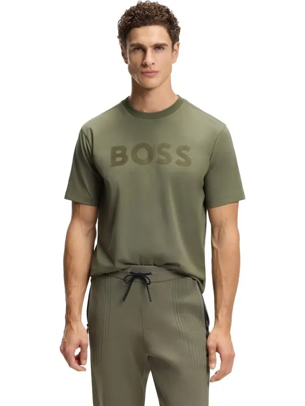 BOSS Tonal-logo T-shirt In Stretch Cotton - Khaki