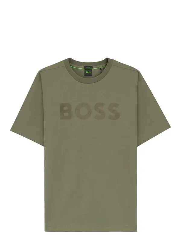 BOSS Tonal-logo T-shirt In Stretch Cotton - Khaki