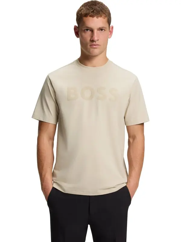 BOSS Tonal-logo T-shirt In Stretch Cotton - Light Beige