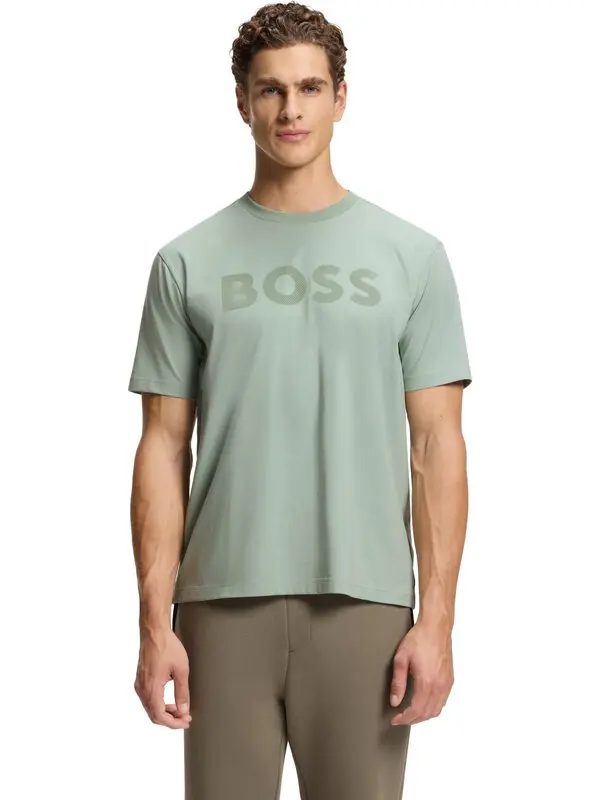 BOSS Tonal-logo T-shirt In Stretch Cotton - Light Green