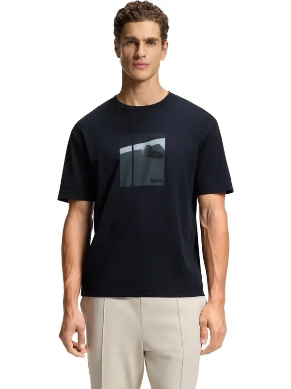 BOSS Tennis-artwork T-shirt In Pima Cotton - Dark Blue