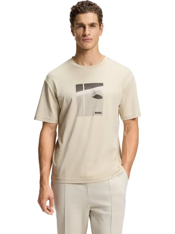 BOSS Tennis-artwork T-shirt In Pima Cotton - Light Beige