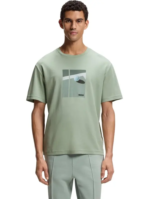 BOSS Tennis-artwork T-shirt In Pima Cotton - Light Green