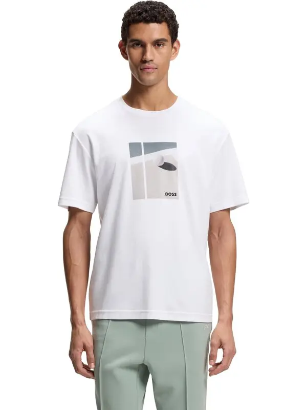 BOSS Tennis-artwork T-shirt In Pima Cotton - White