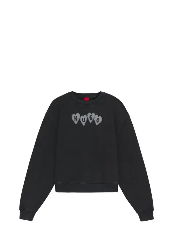 Hugo Heart-logo Cotton Terry Sweatshirt - Black
