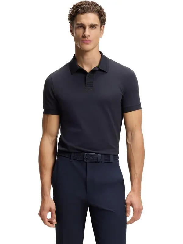 BOSS Centred-logo Slim-fit Polo Shirt In Cotton Piqu - Dark Blue