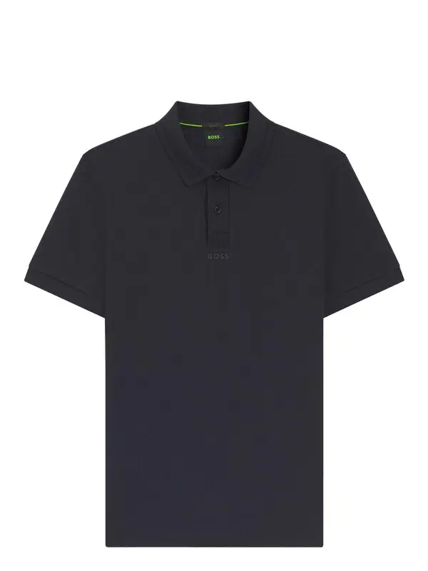 BOSS Centred-logo Slim-fit Polo Shirt In Cotton Piqu - Dark Blue