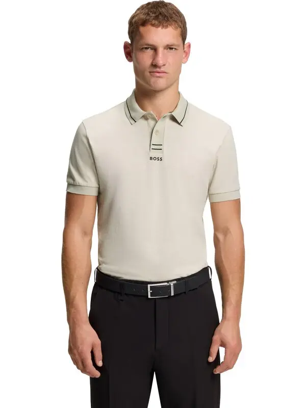 BOSS Centred-logo Slim-fit Polo Shirt In Cotton Piqu - Light Beige