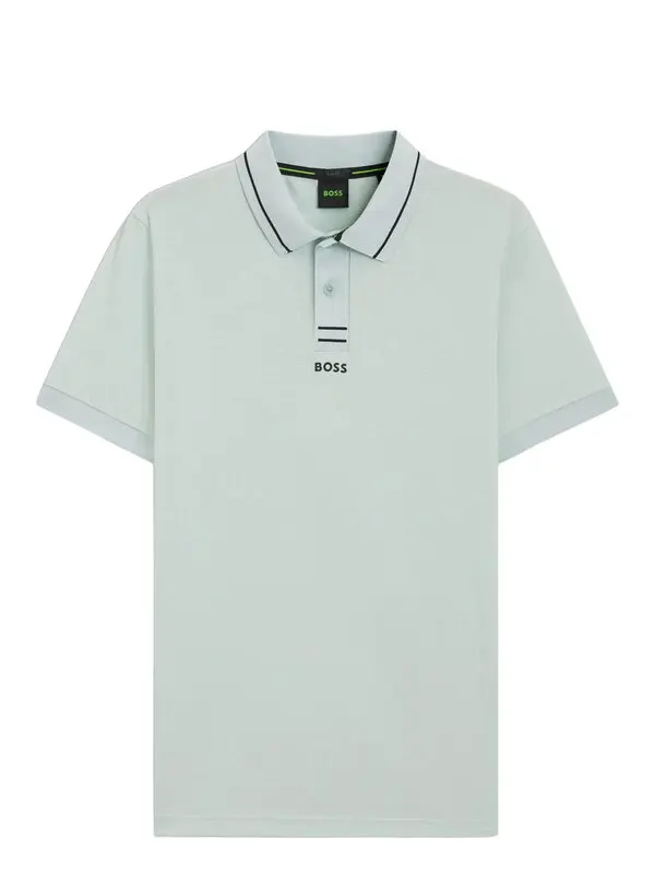 BOSS Centred-logo Slim-fit Polo Shirt In Cotton Piqu - Turquoise