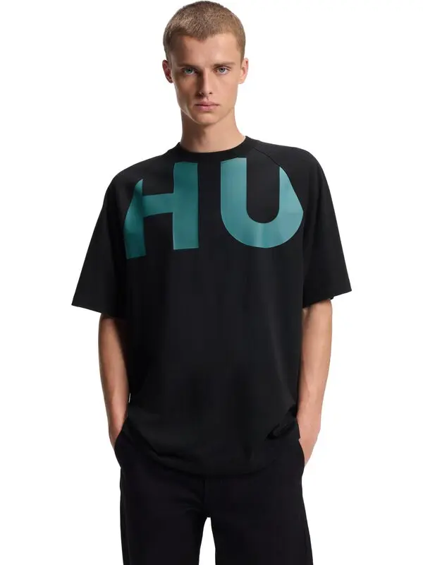 Hugo Large-logo T-shirt In Cotton Jersey - Black