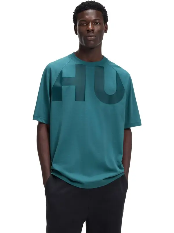 Hugo Large-logo T-shirt In Cotton Jersey - Turquoise