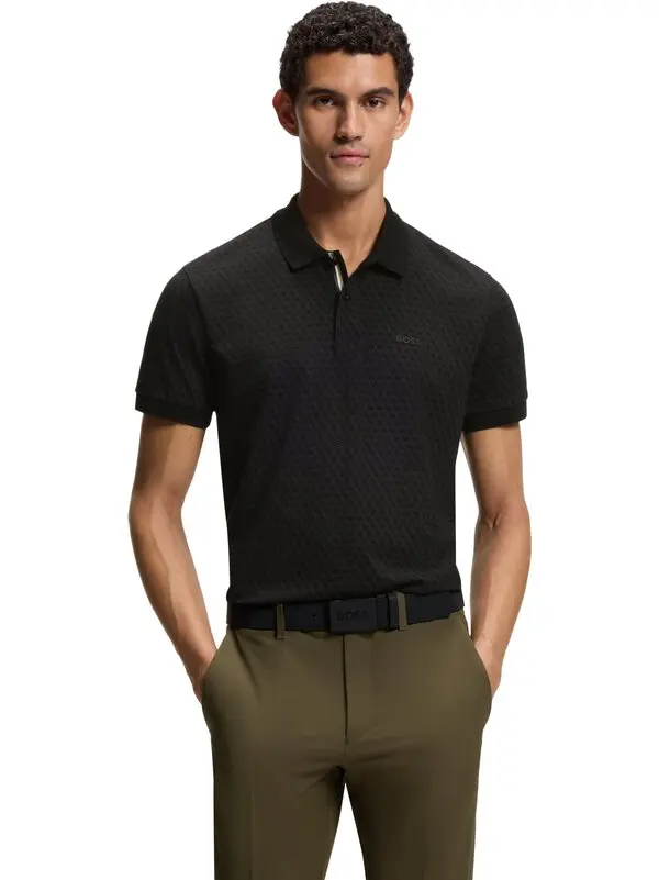 BOSS Printed Polo Shirt In Cotton Piqu - Black