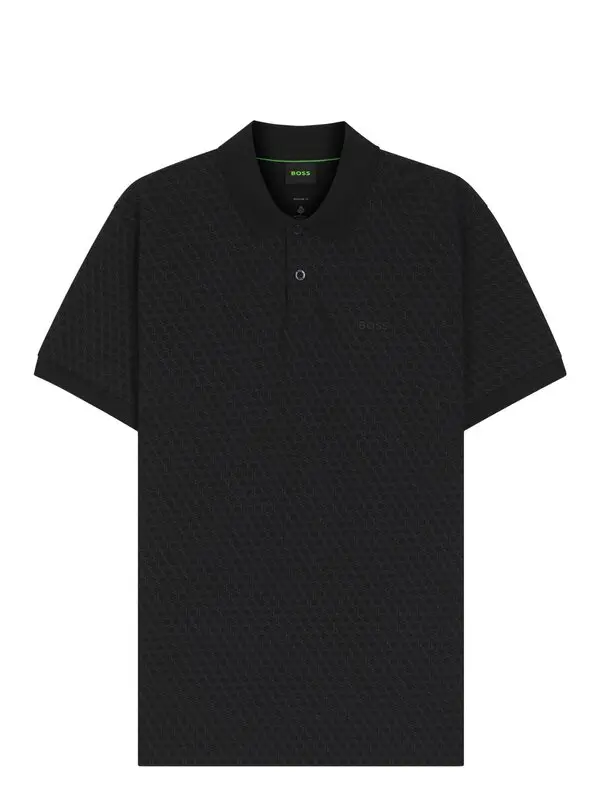 BOSS Printed Polo Shirt In Cotton Piqu - Black