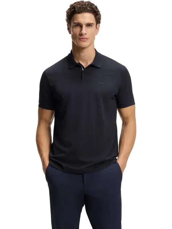 BOSS Printed Polo Shirt In Cotton Piqu - Dark Blue