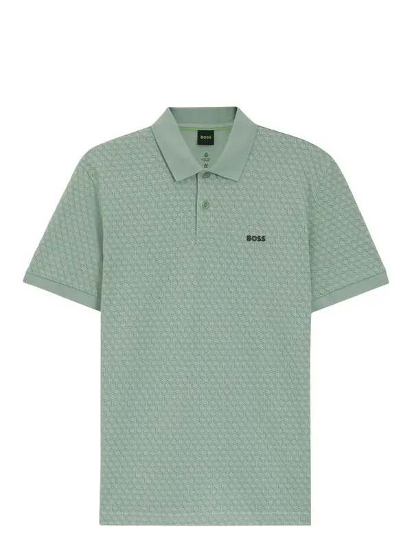 BOSS Printed Polo Shirt In Cotton Piqu - Light Green