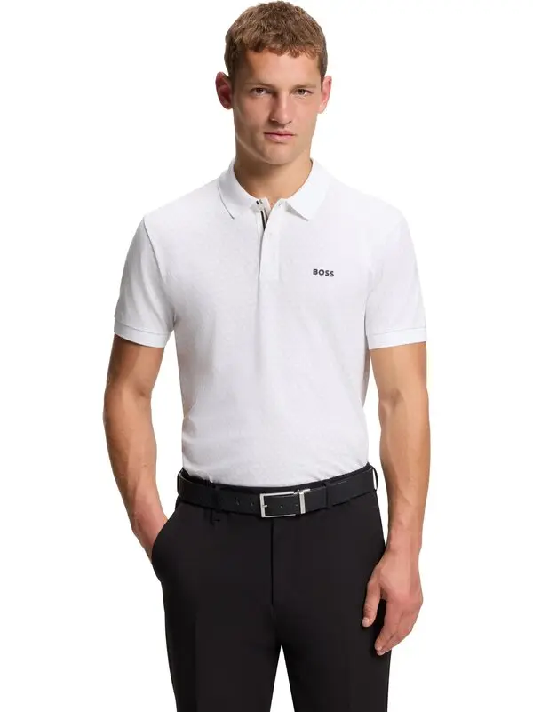 BOSS Printed Polo Shirt In Cotton Piqu - White